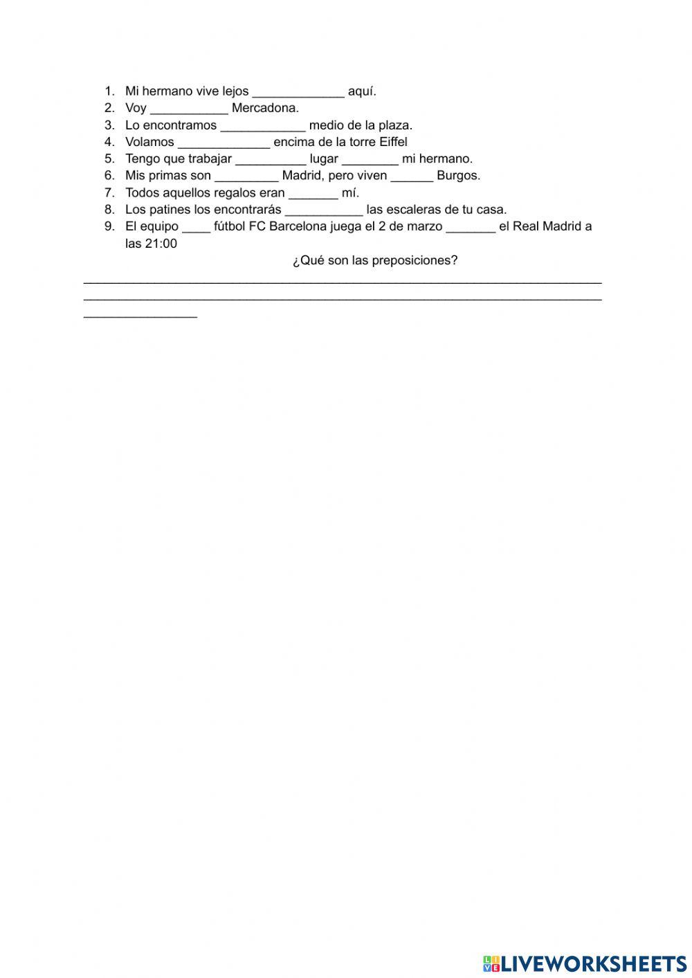 Preposiciones | Free Interactive Worksheets | 2307130