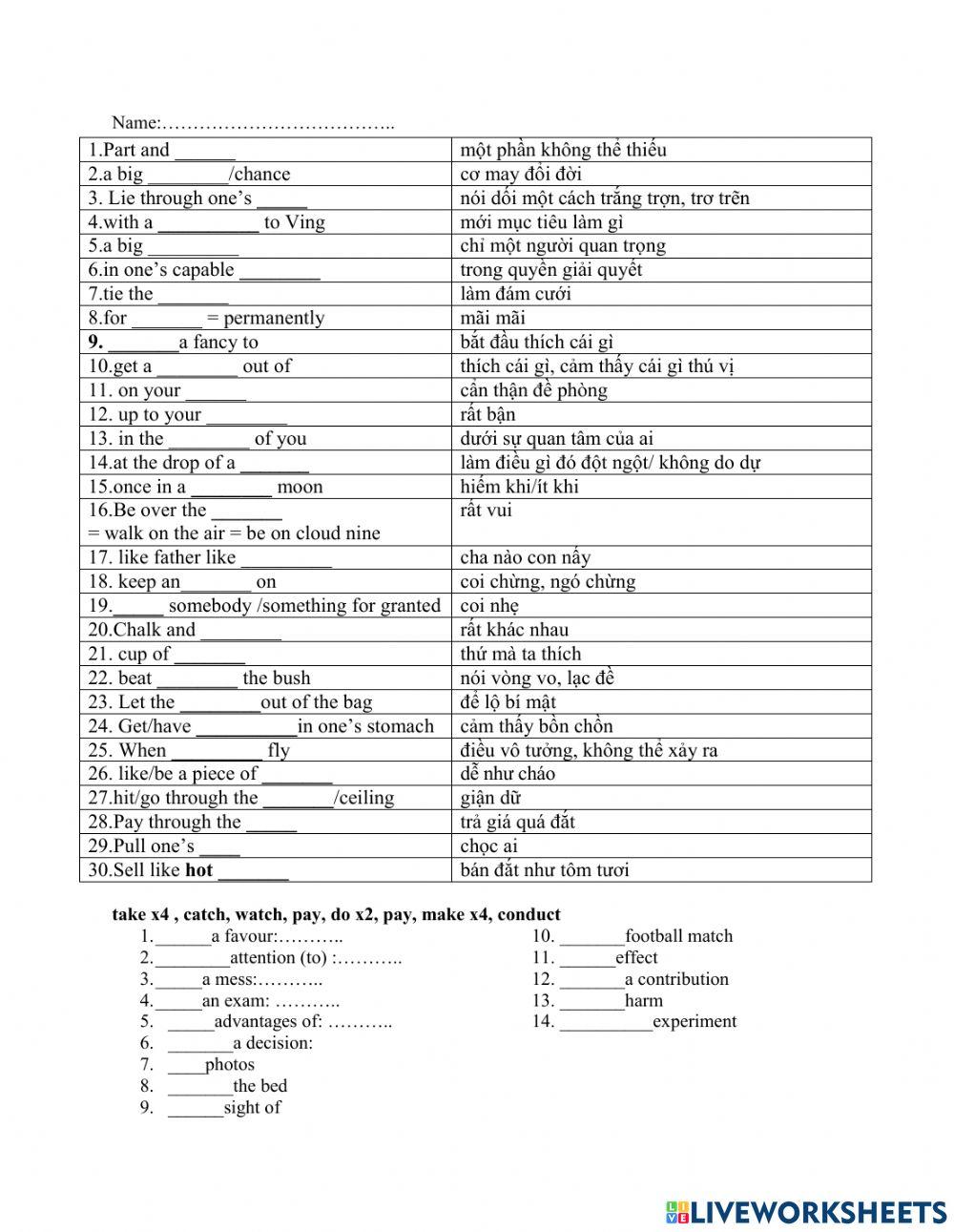 Idiom online worksheet | Live Worksheets