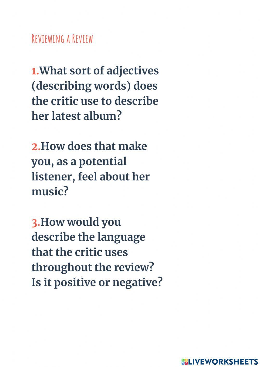 Reviewing a Rev… | Free Interactive Worksheets | 2553135