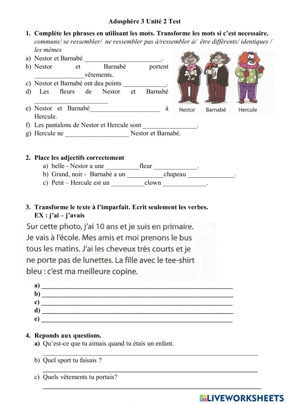 Adosphère 3 Uni… | Free Interactive Worksheets | 2306118