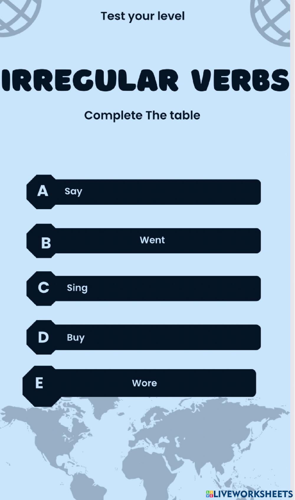 Irregular verbs online exercise for 6 Grade | Live Worksheets