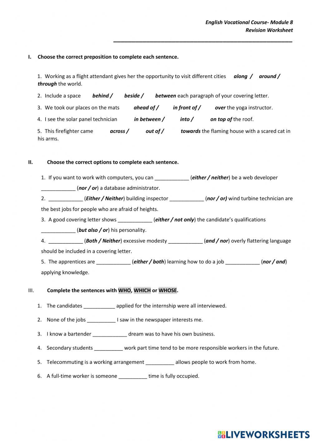 Revision worksheet Module 8 worksheet | Live Worksheets
