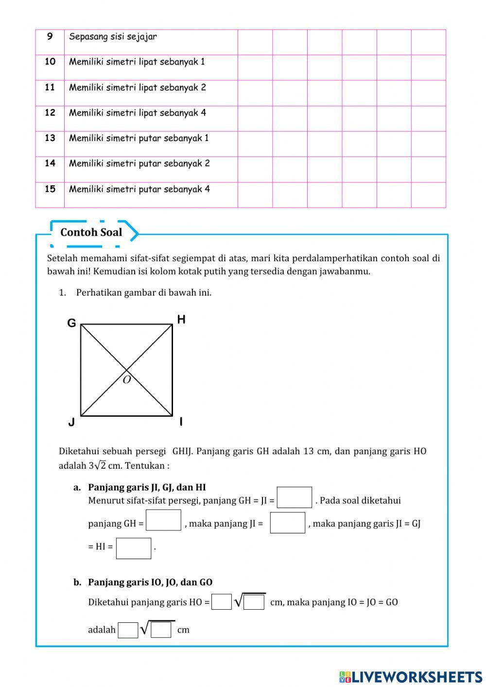 Segiempat dan segitiga Matematika activity | Live Worksheets