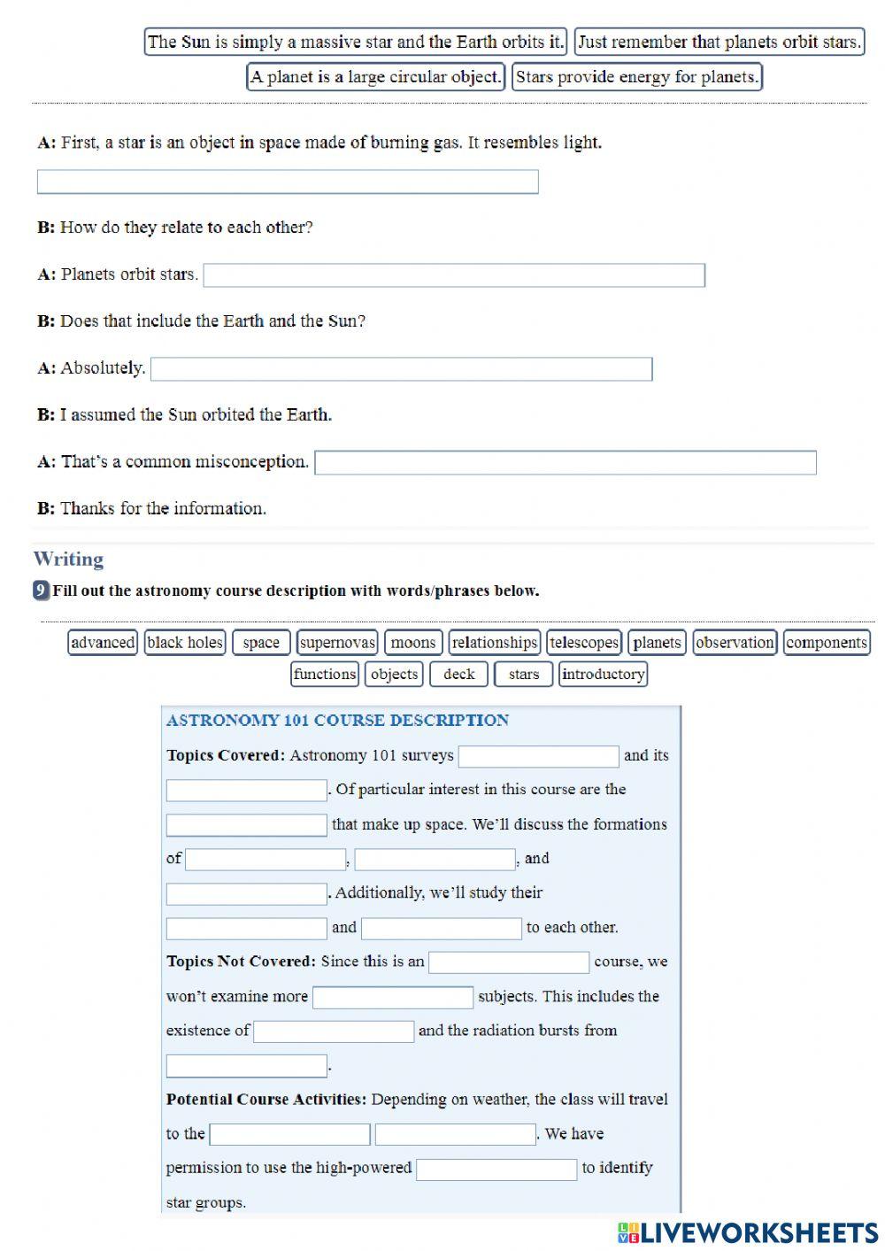 Astronomy | Free Interactive Worksheets | 6933267
