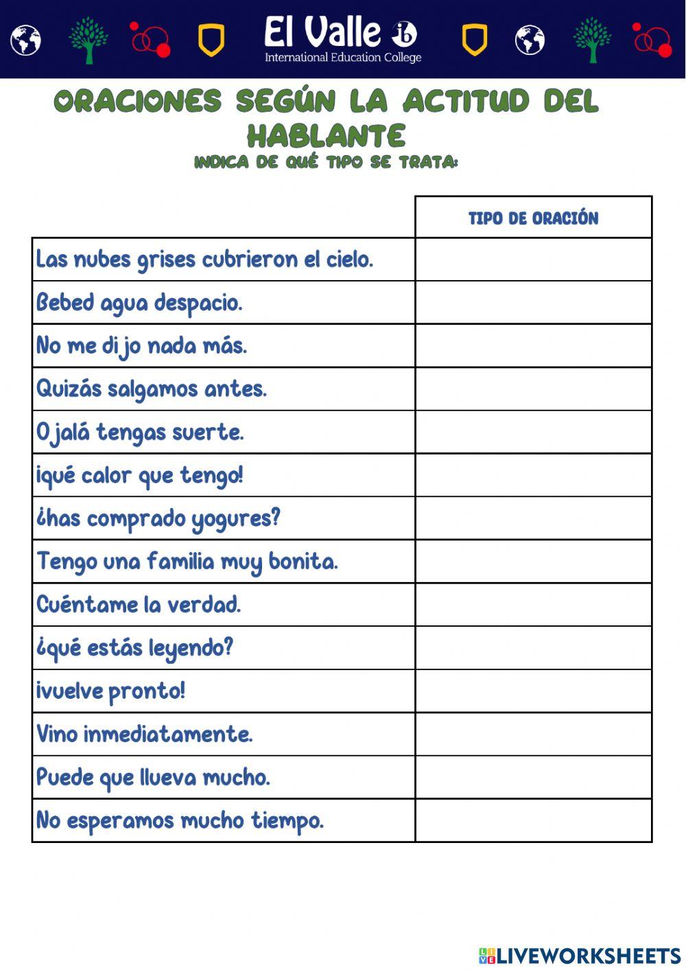 Ejercicio Interactivo De Clases De Oraciones Para Cua - vrogue.co