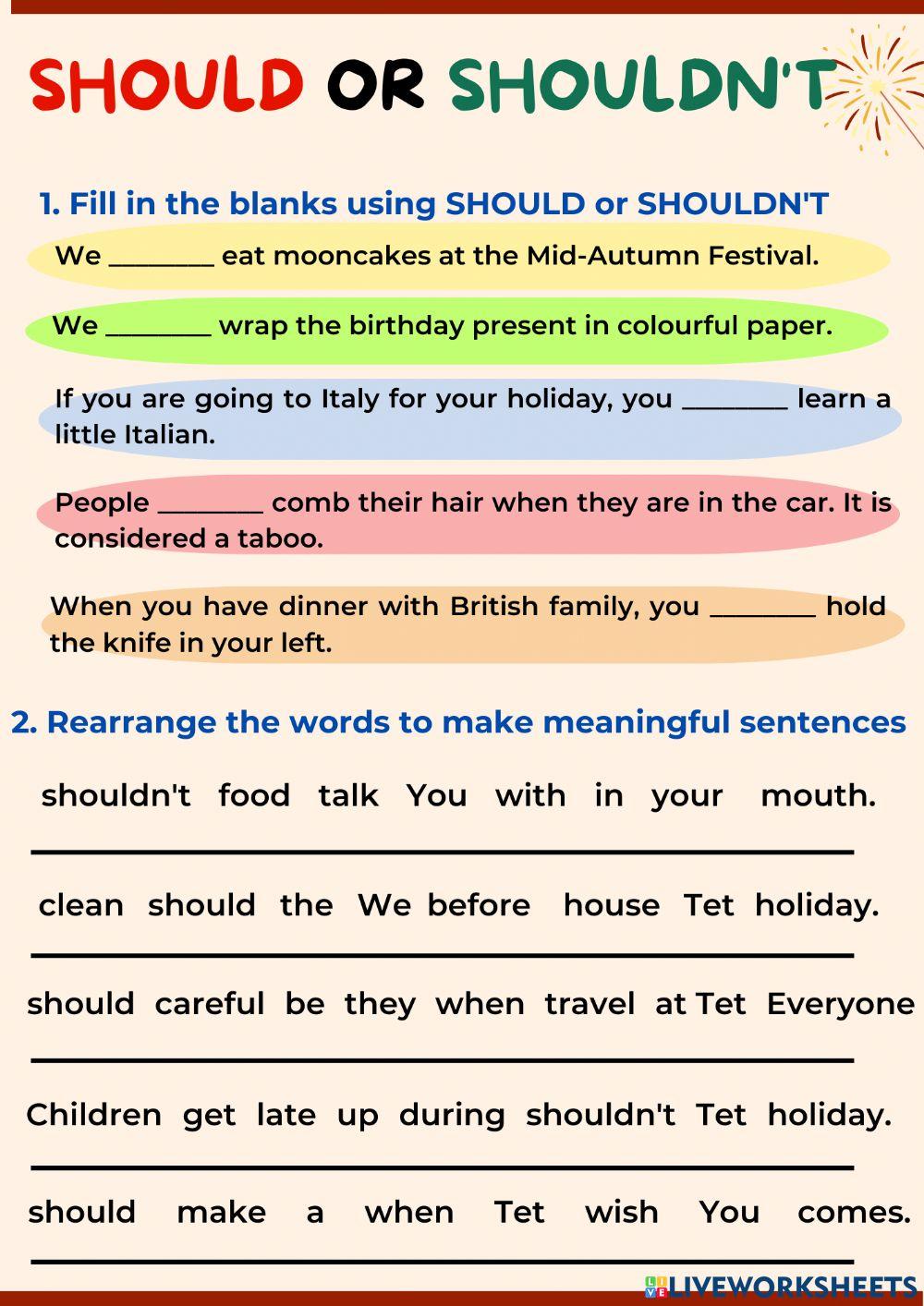 Homework-Unit 6 worksheet | Live Worksheets