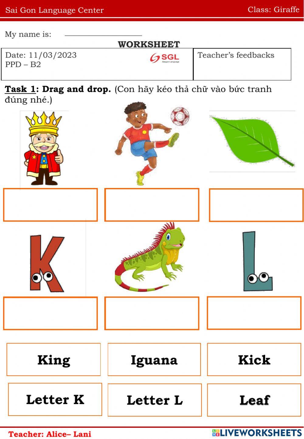 Letter l,k interactive worksheet | Live Worksheets