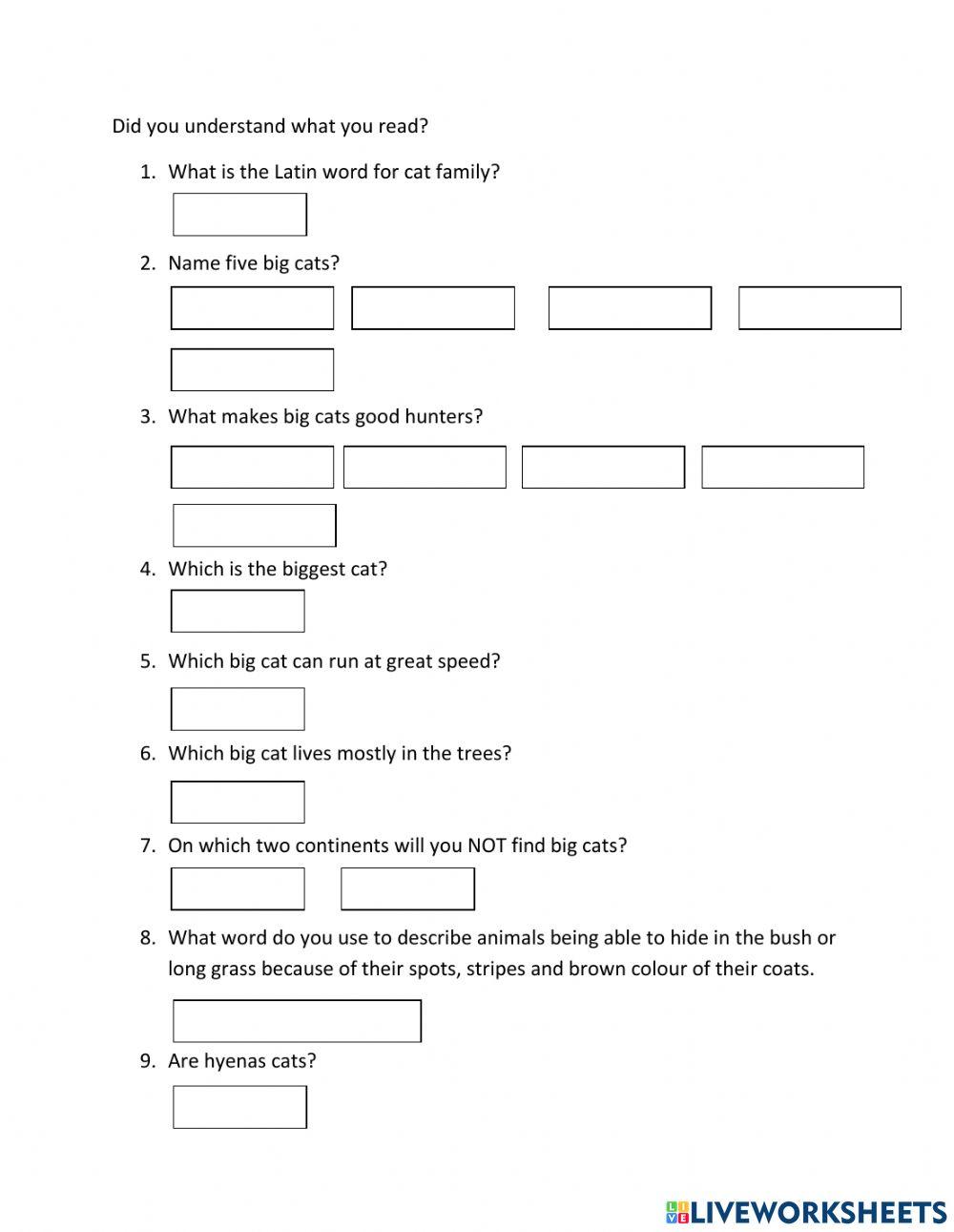 Big cats | Free Interactive Worksheets | 2315589