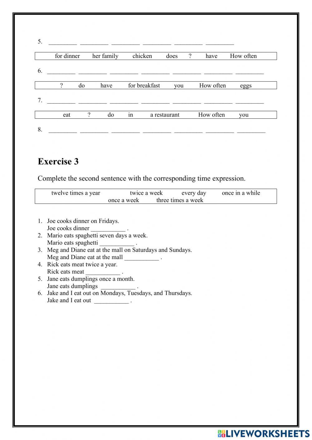 ASSIGNMENT 7 - HOW OFTEN ...? online exercise for | Live Worksheets