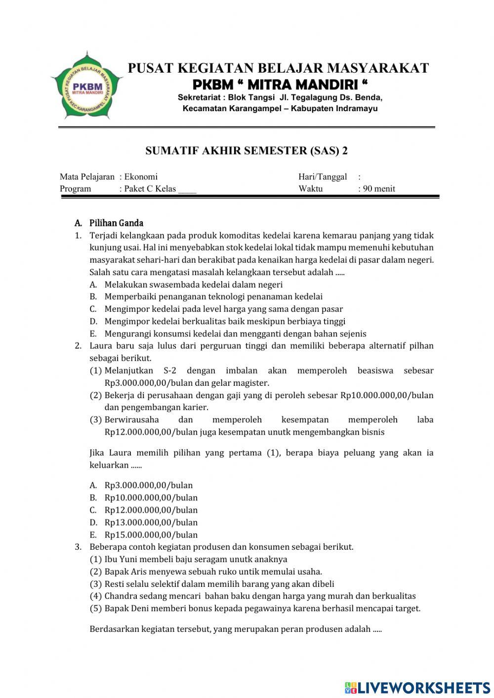 Sas Ekonomi activity | Live Worksheets