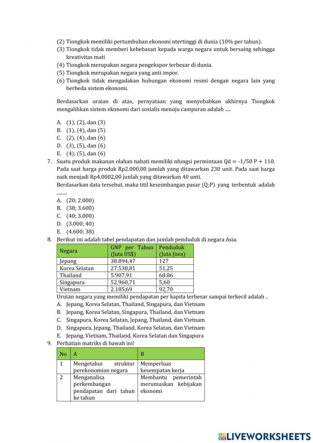 Sas Ekonomi activity | Live Worksheets