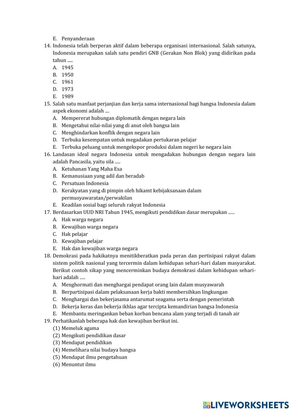 Sas PPKn online activity | Live Worksheets