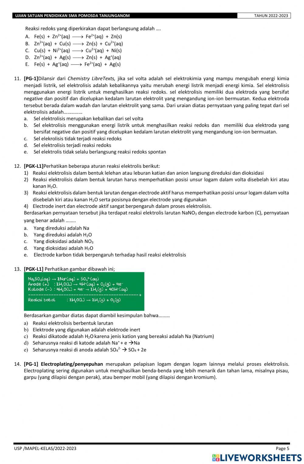 USP Kimia Kelas XII IPA worksheet | Live Worksheets