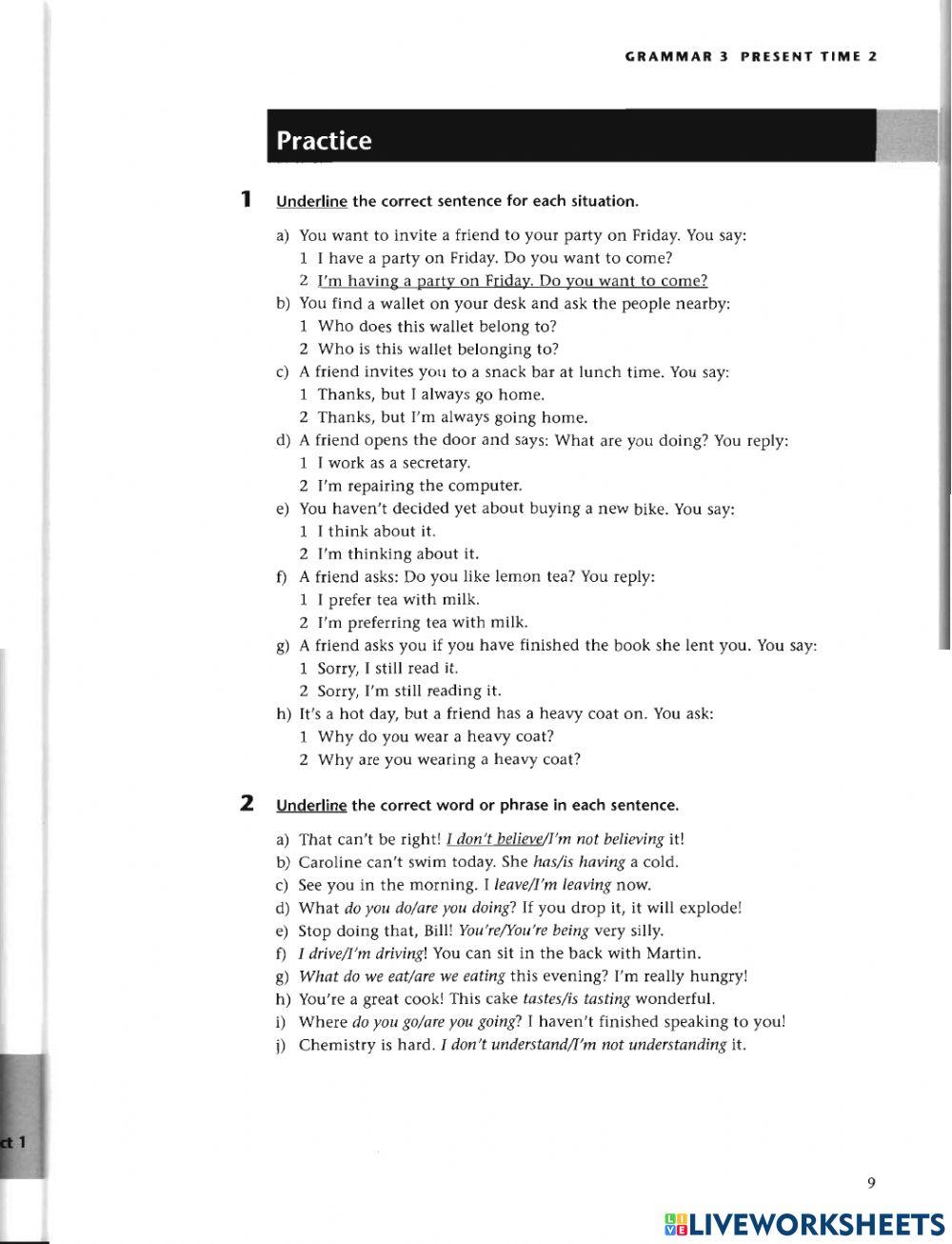 Grammar - Present time worksheet | Live Worksheets