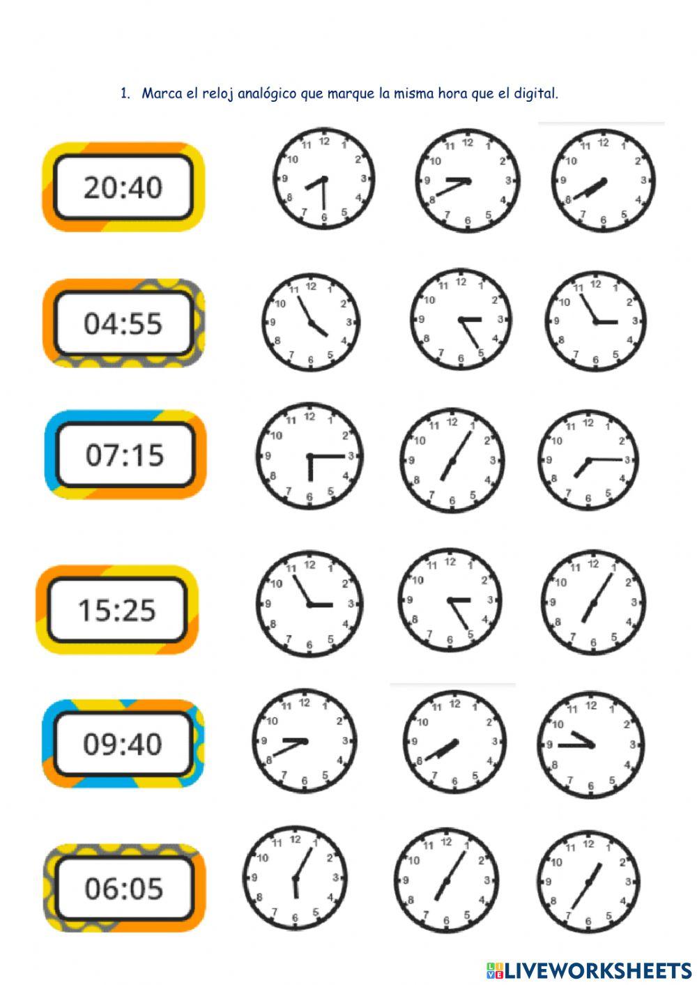 Reloj analógico y digital online exercise | Live Worksheets