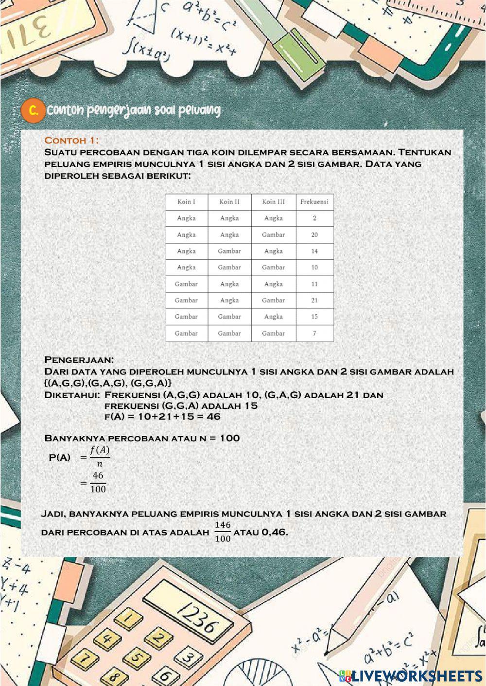 Peluang: Kelas 8 | Free Interactive Worksheets | 2316133