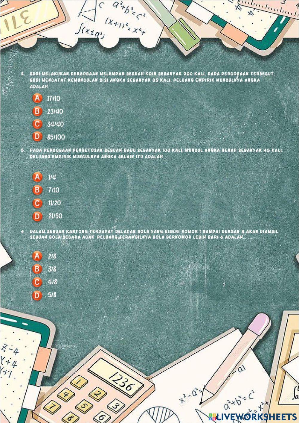 Peluang: Kelas 8 | Free Interactive Worksheets | 2316133