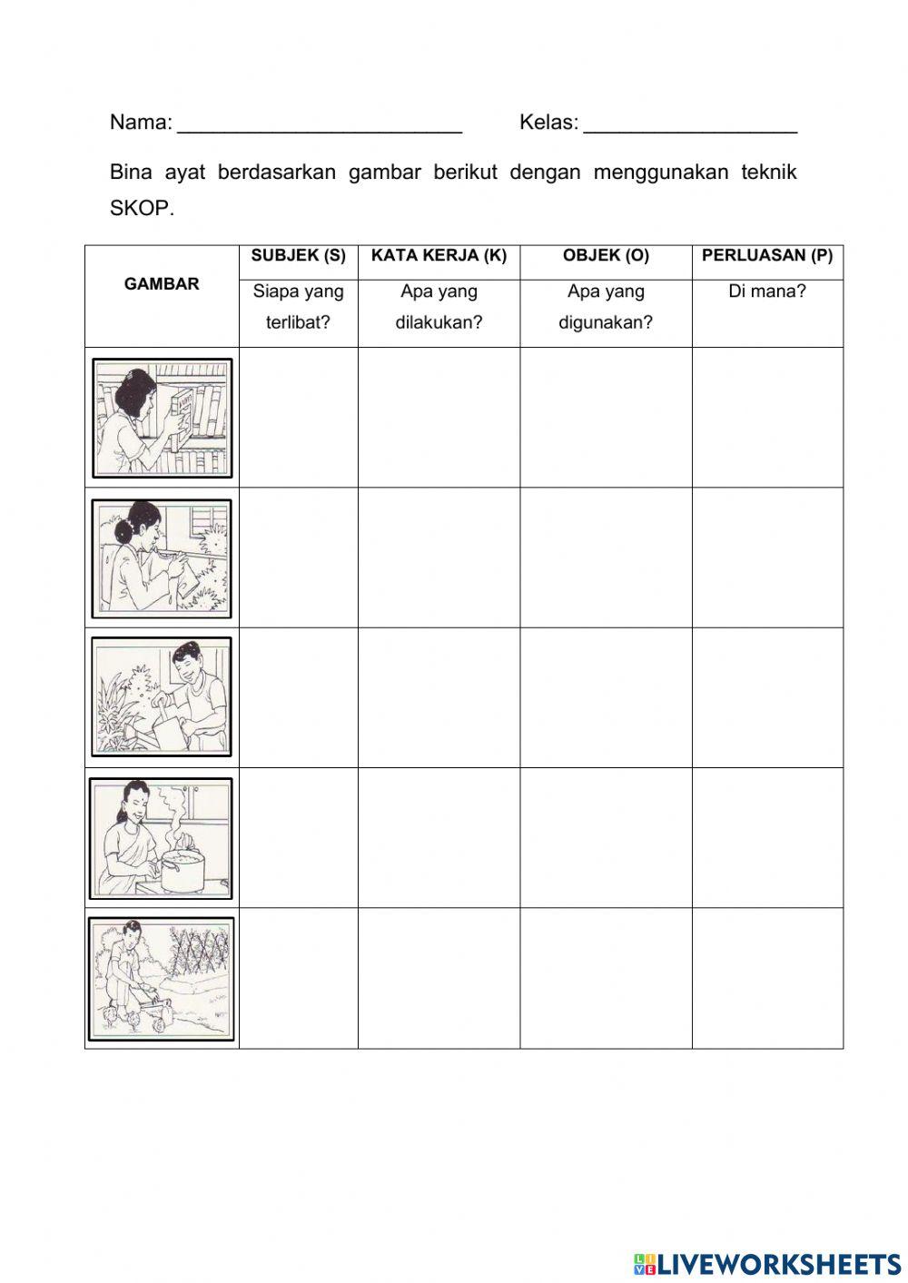 MEMBINA AYAT TUNGGAL MENGGUNAKAN TEKNIK SKOP online exercise for | Live ...