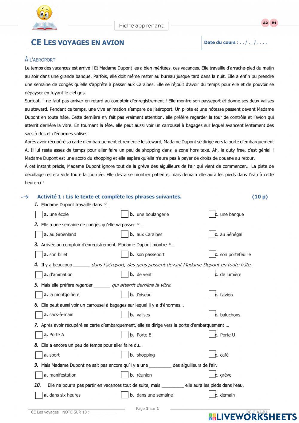 CE Les voyages … | Free Interactive Worksheets | 2316240
