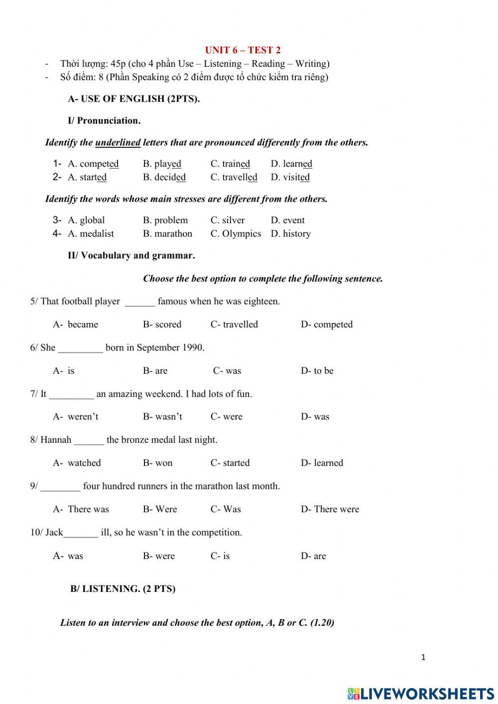 2316316 | FP6.Unit 6 test 2 | ngocdiepnt