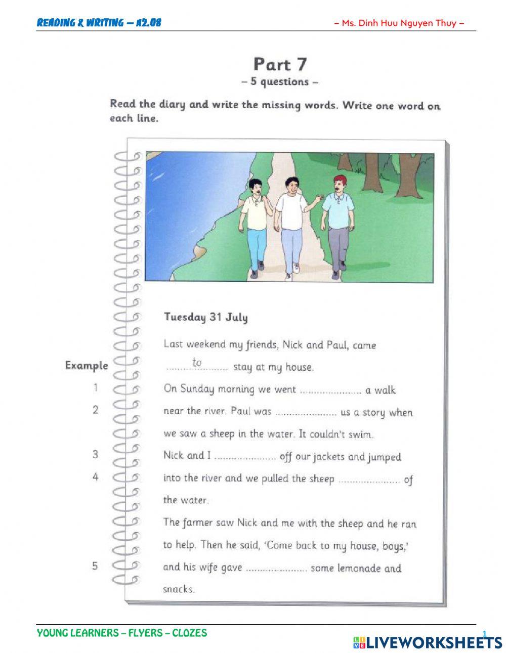 A2.08 - READING - WRITING - CLOZES worksheet | Live Worksheets