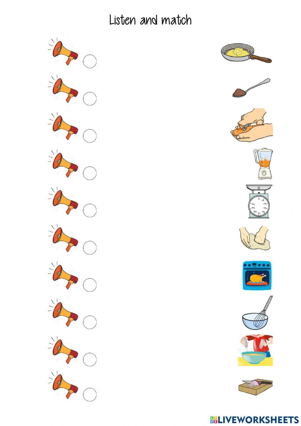 Listen and match cooking actions 2 worksheet | Live Worksheets
