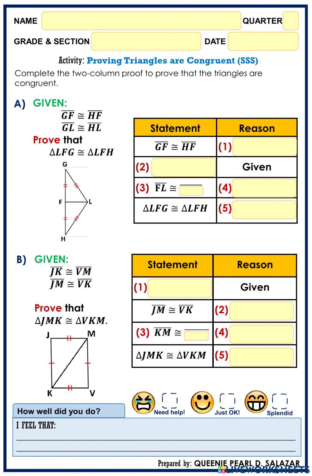 congruent triangles proofs worksheet