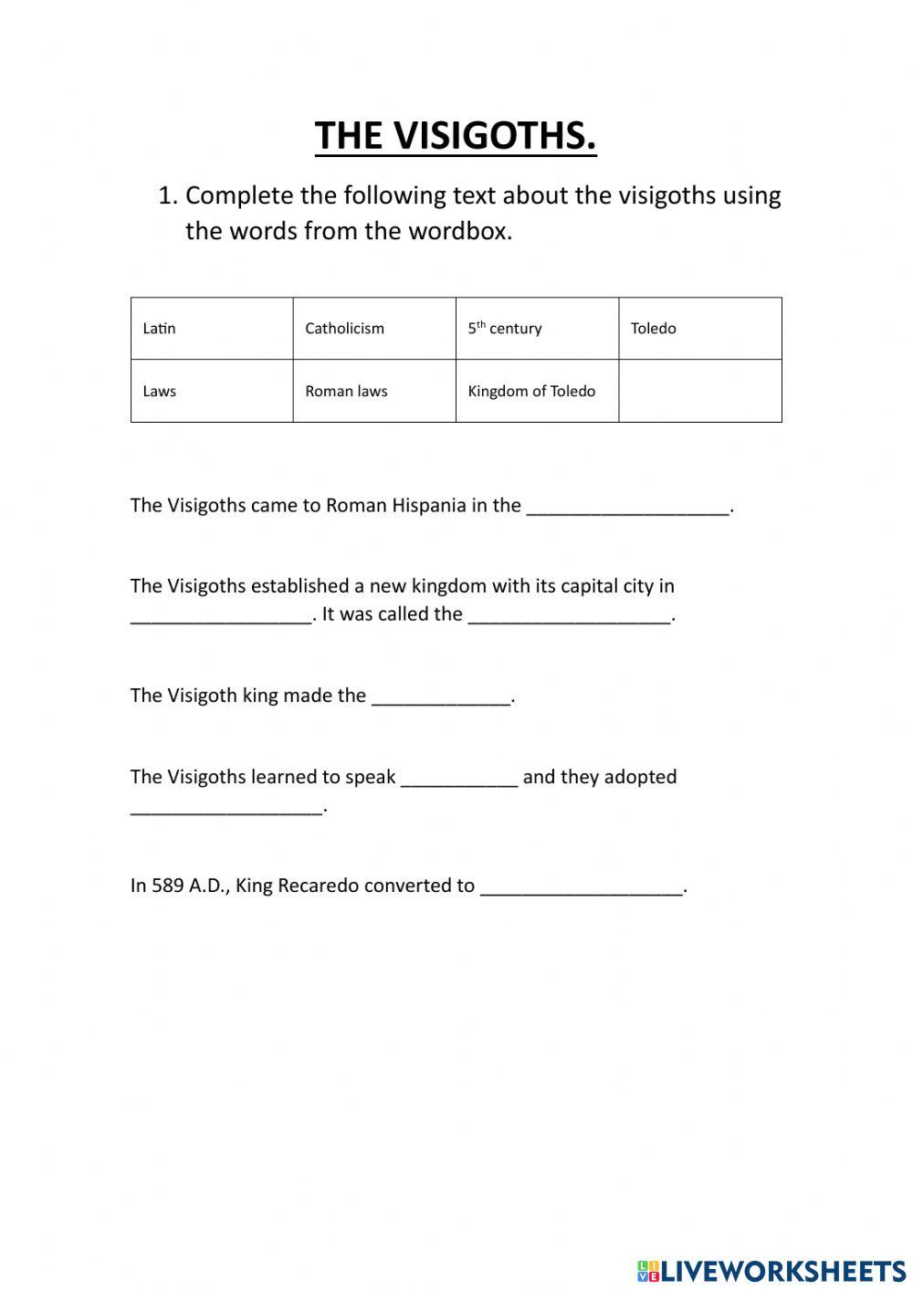 The Visigoths | Free Interactive Worksheets | 2316894