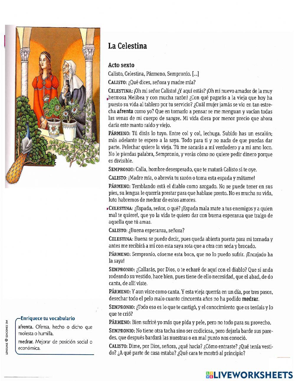 La Celestina activity | Live Worksheets