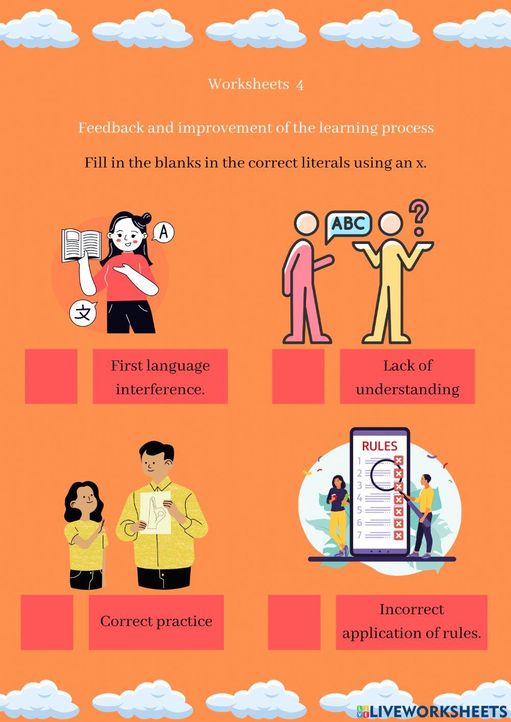 Feedback and improvement of the learning process worksheet | Live ...