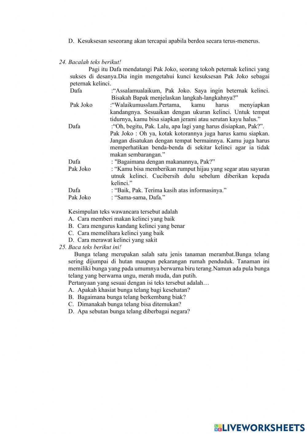 B Indonesia | Free Interactive Worksheets | 2317066