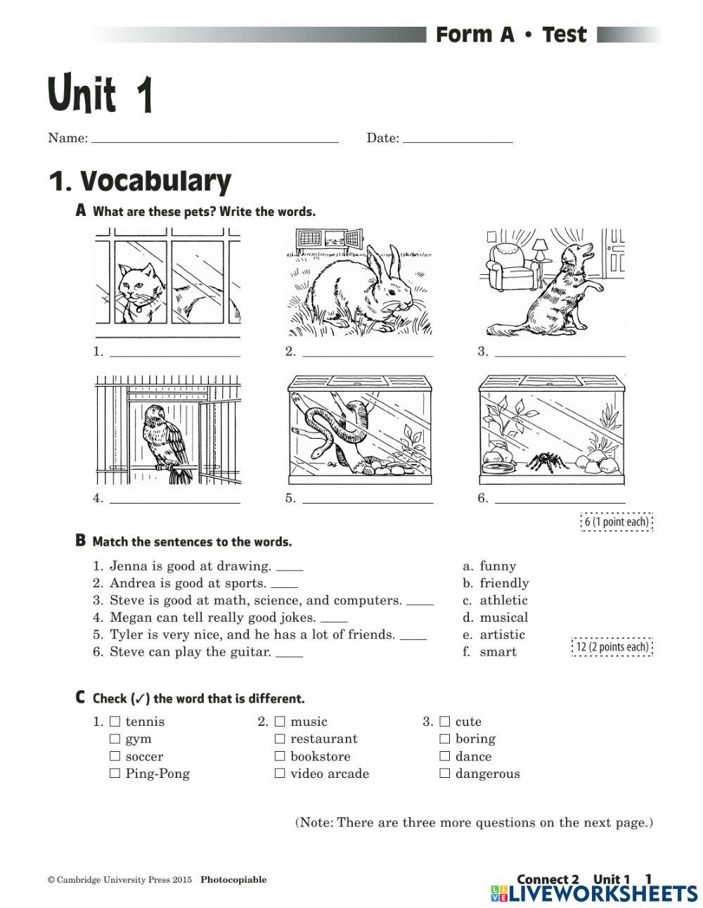 TEST 1 KIDS | Free Interactive Worksheets | 3670780