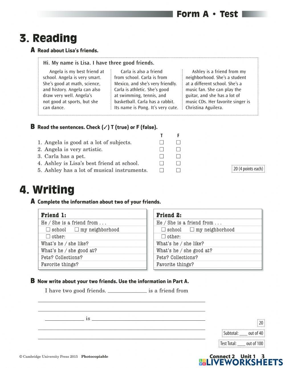 TEST 1 KIDS | Free Interactive Worksheets | 3670780