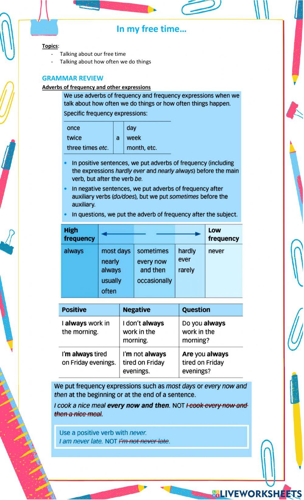 In my free time online activity | Live Worksheets