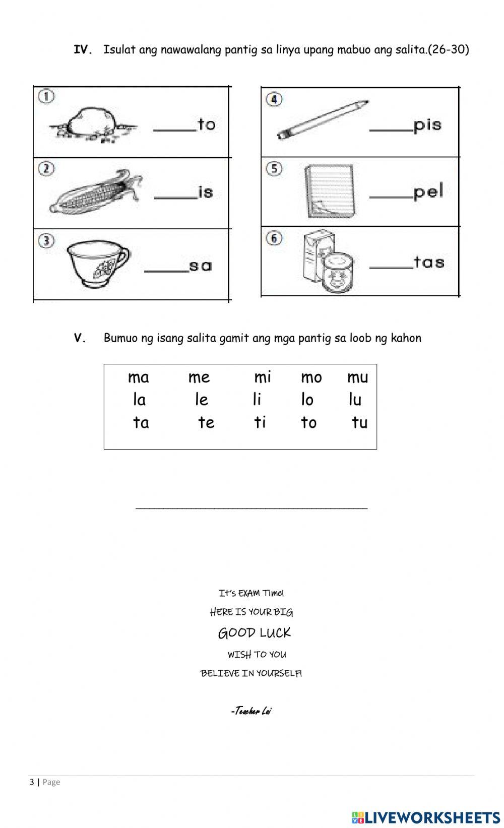 Filipino 3RD QUARTER EXAM 1318 | teacheraly | Live