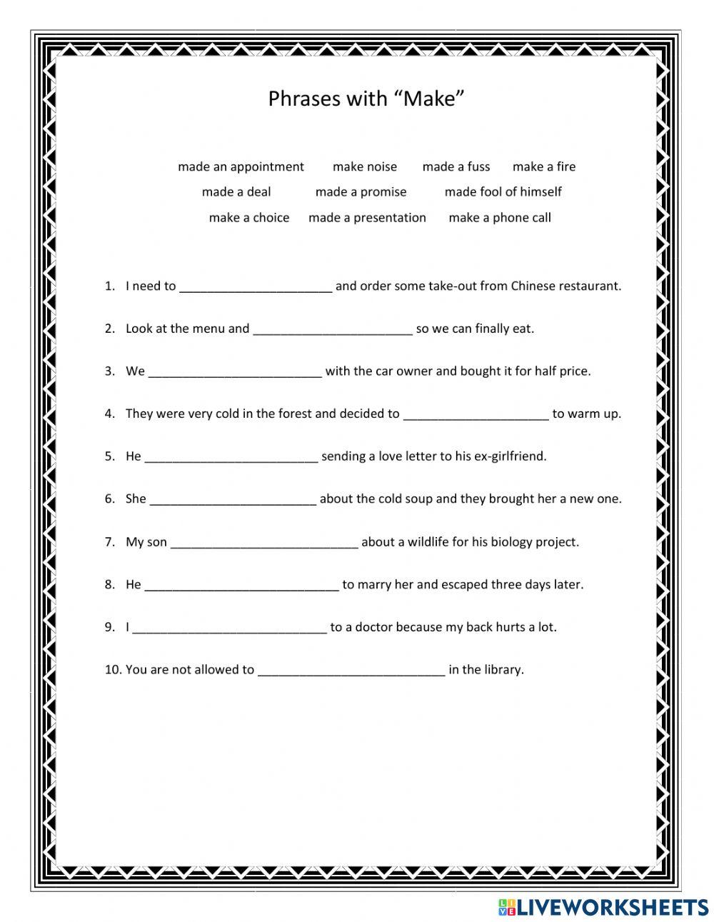 Phrases with Make interactive worksheet | Live Worksheets