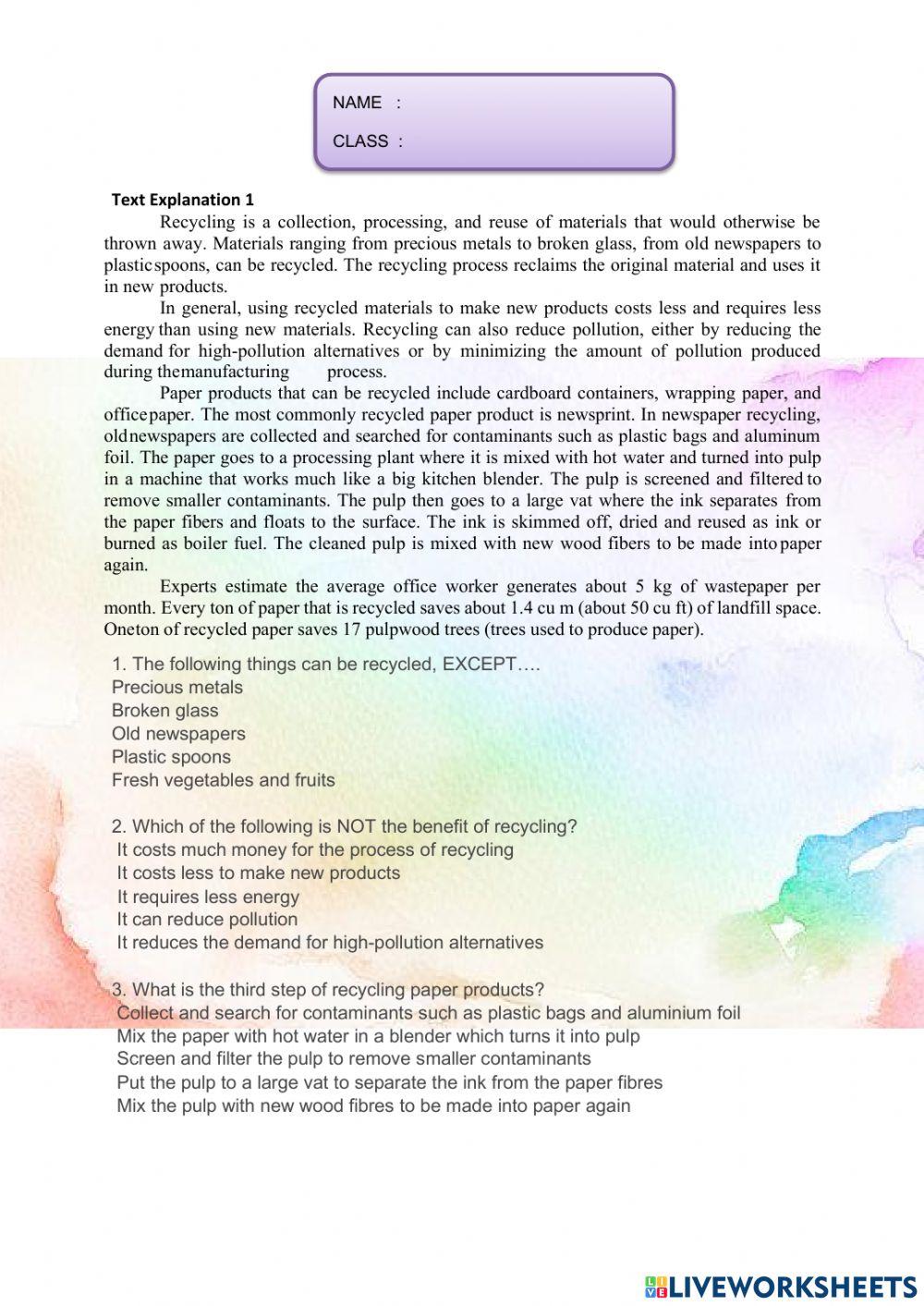 Explanantion Text Quiz (2) worksheet | Live Worksheets