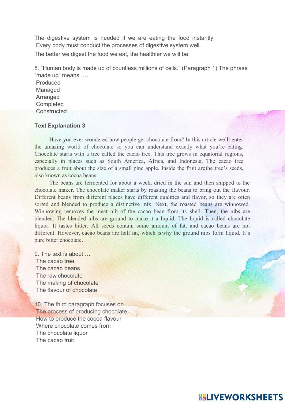 Explanantion Text Quiz (2) worksheet | Live Worksheets