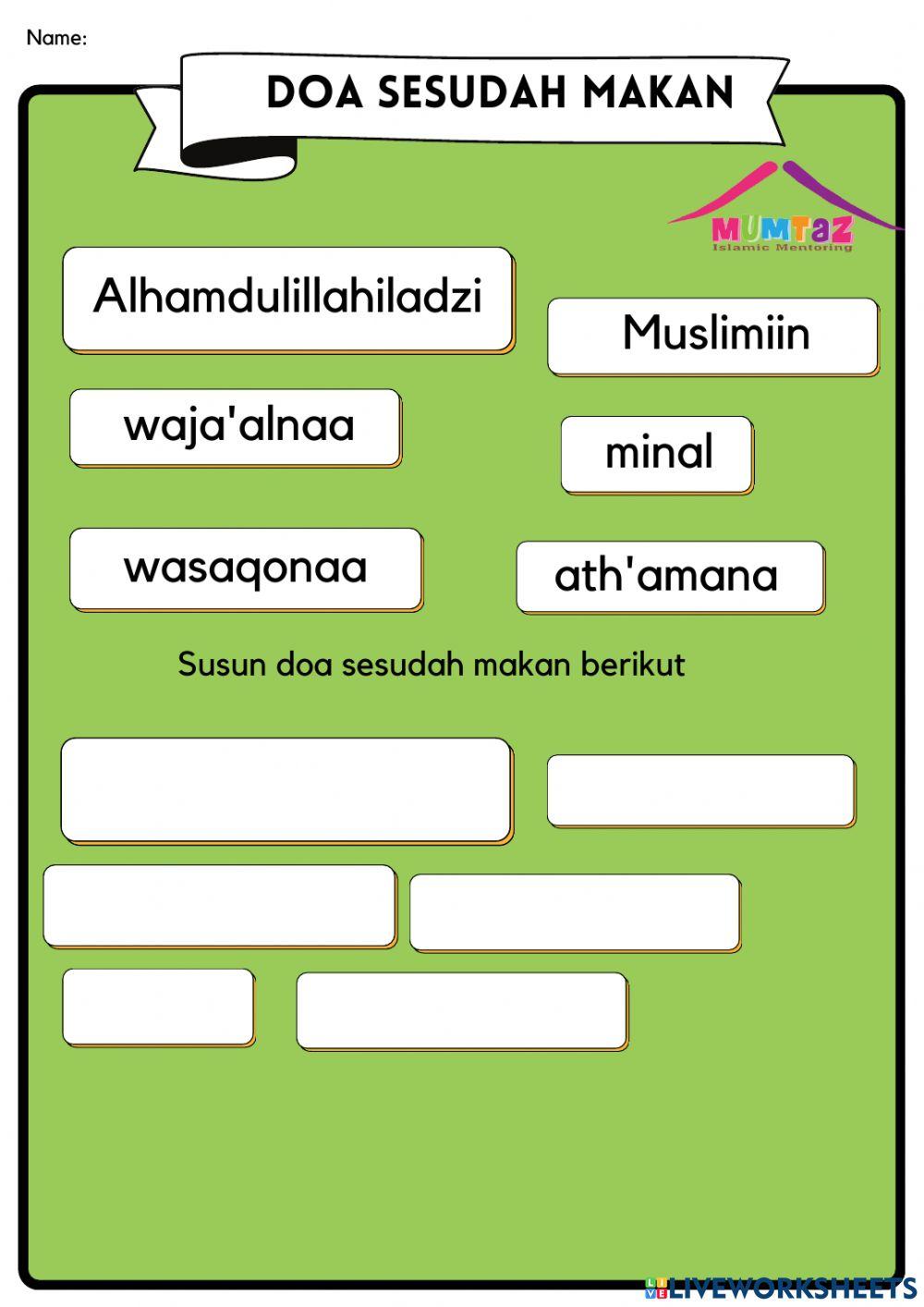 Worksheet - Hafalan Doa Setelah Makan worksheet | Live Worksheets