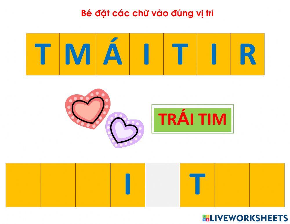 Dat chu dung vi tri -TRÁI TIM worksheet | Live Worksheets
