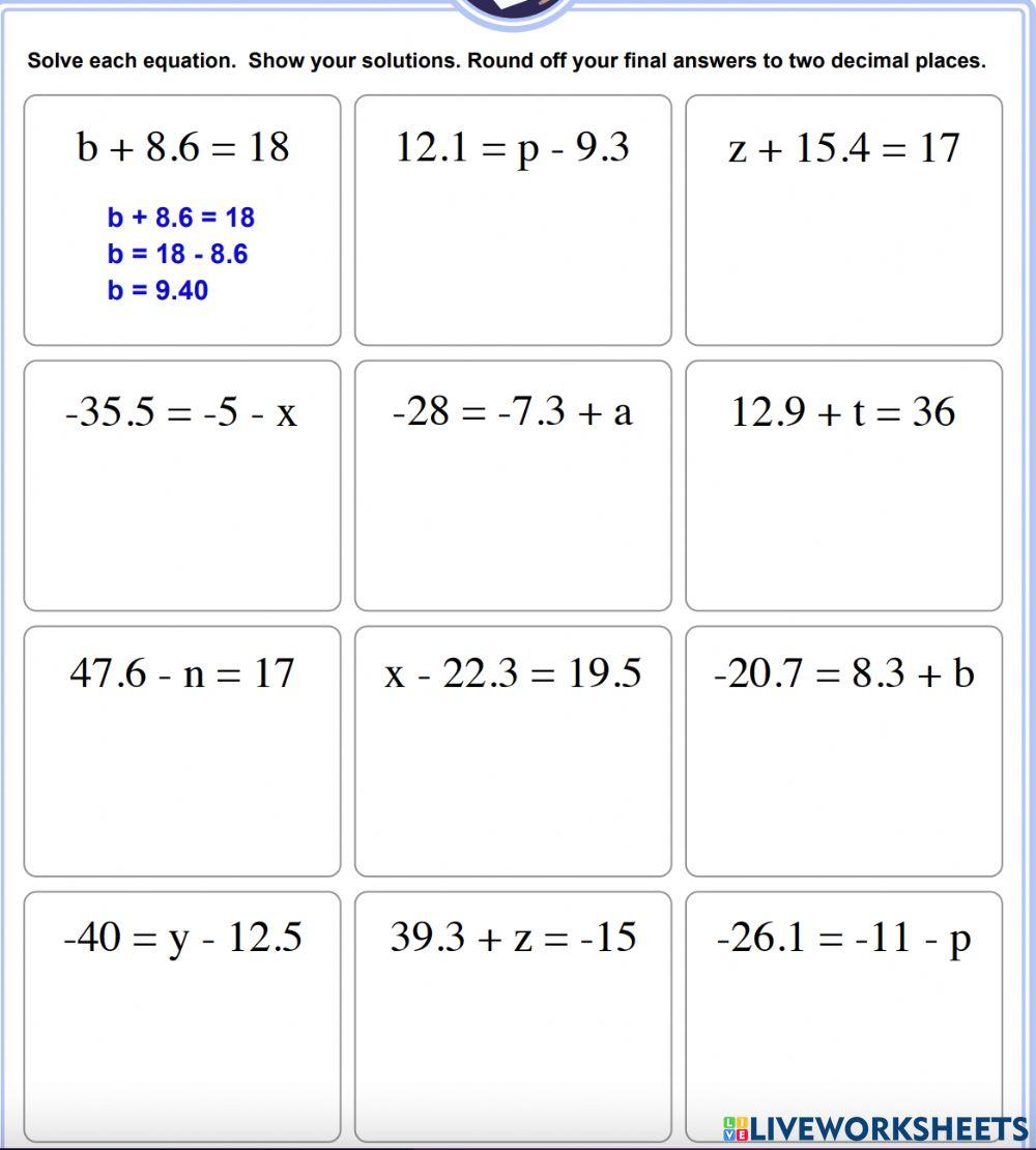 Solving Decimal Equations Worksheet: Mastering the Art of Decimal ... Solving Decimal Equations Worksheet: Mastering the Art of Decimal ...