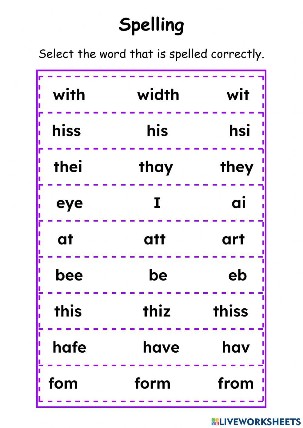 Spell Correctly - Set 3 worksheet | Live Worksheets