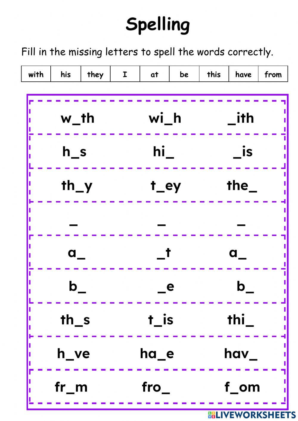 Missing Letters 3 worksheet | Live Worksheets