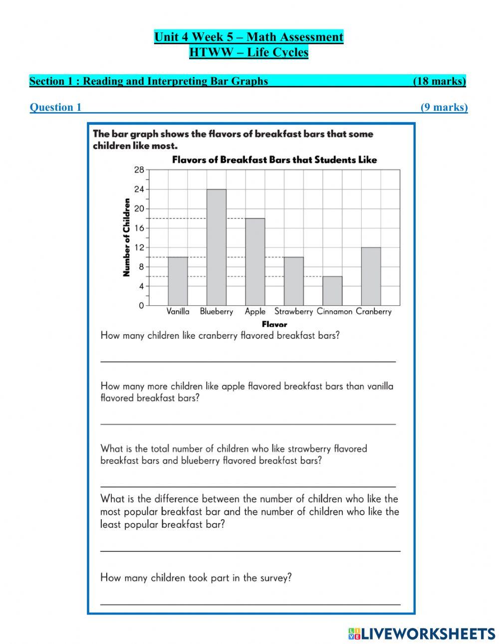Assessment online exercise for 3 | Live Worksheets