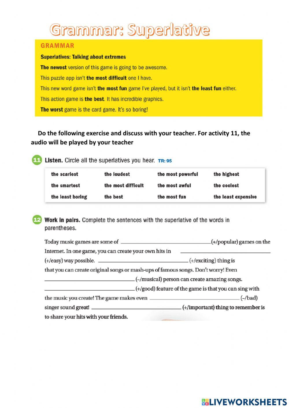 Grammar superlative interactive worksheet | Live Worksheets