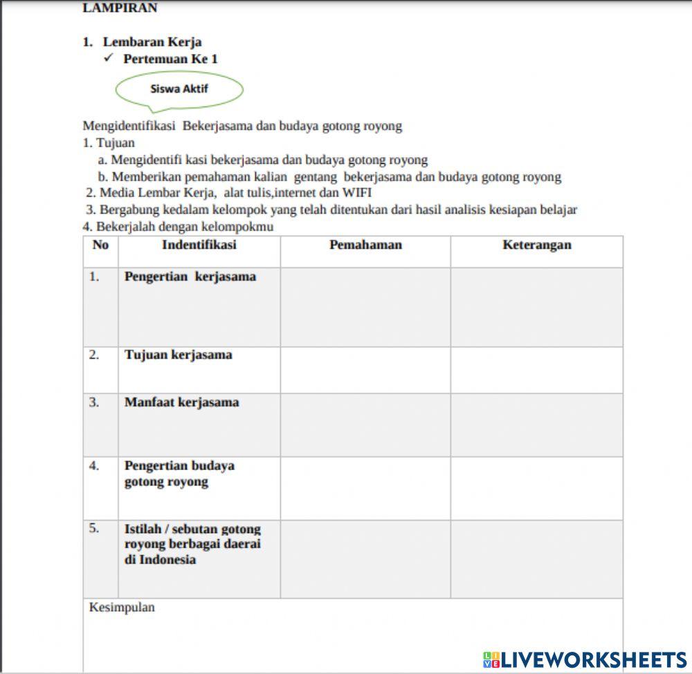 Kerja sama dan gotong royong worksheet | Live Worksheets