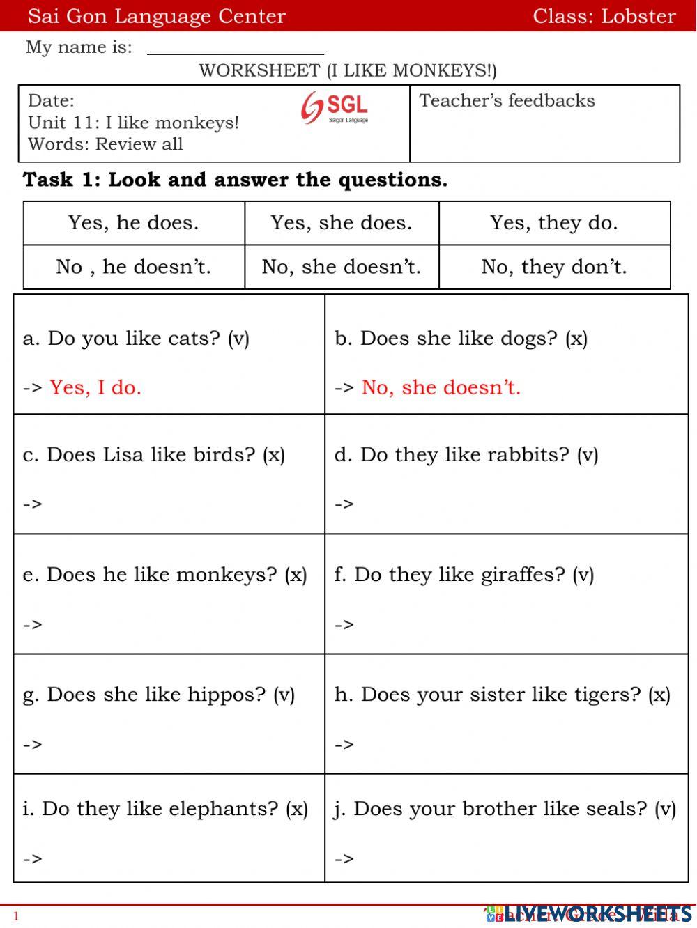 I like monkeys! online pdf exercise | Live Worksheets