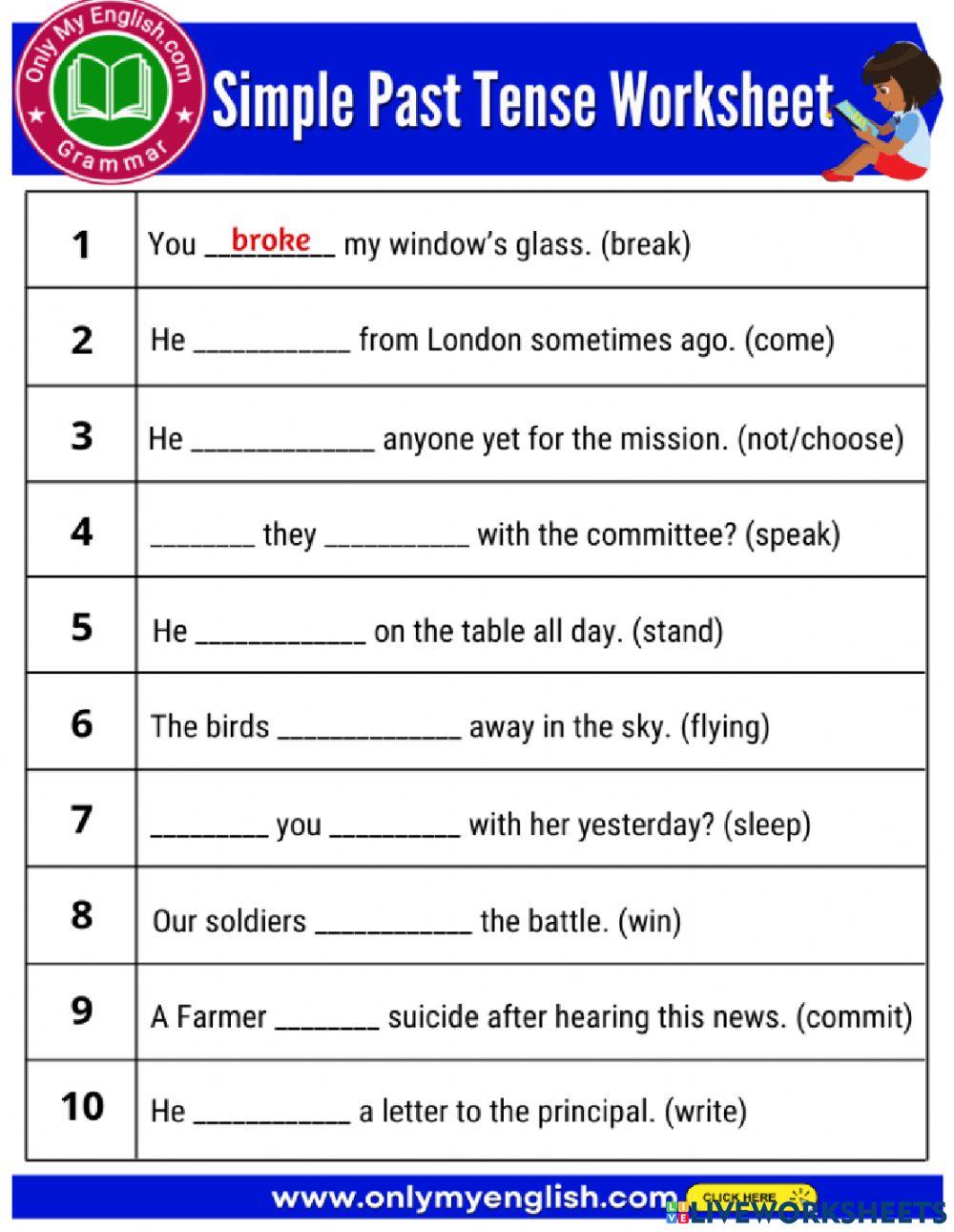 Simple Past online exercise for FOURTH | Live Worksheets