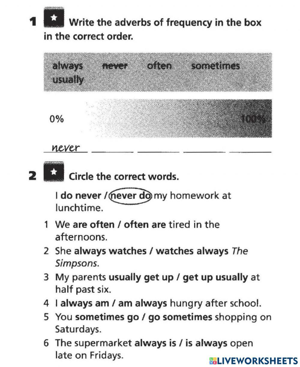 Adverbs of frequency Worksheet. • Teacha!