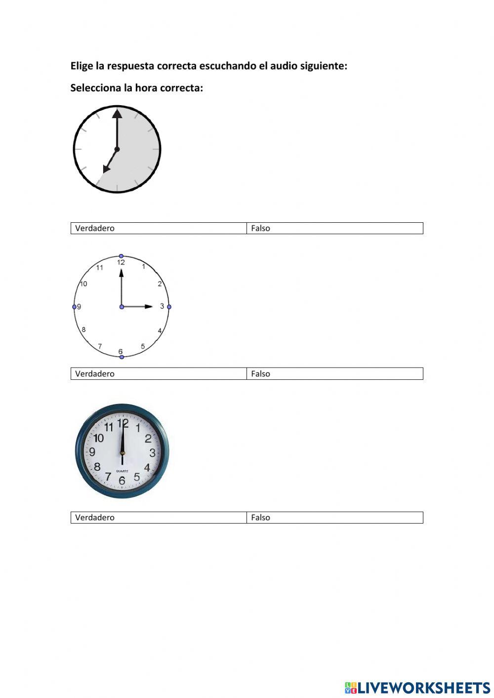 Las horas | Free Interactive Worksheets | 2320092